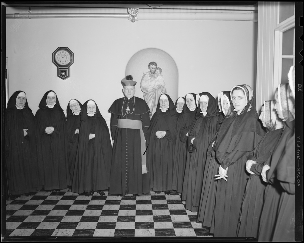 Cardinal Cushing with nuns - Digital Commonwealth