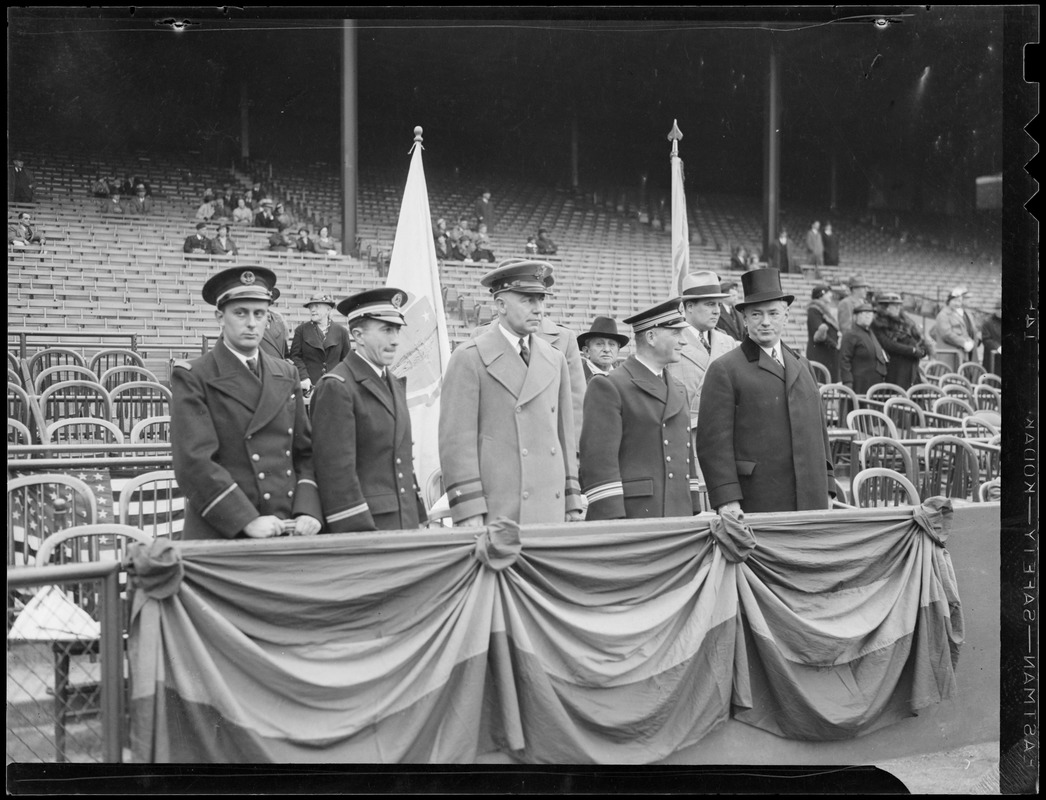 Gov. Curley at Fenway with military men - Digital Commonwealth