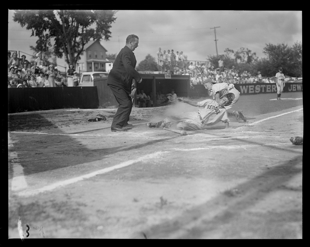 Little Red Sox slides during Little League game - Digital Commonwealth