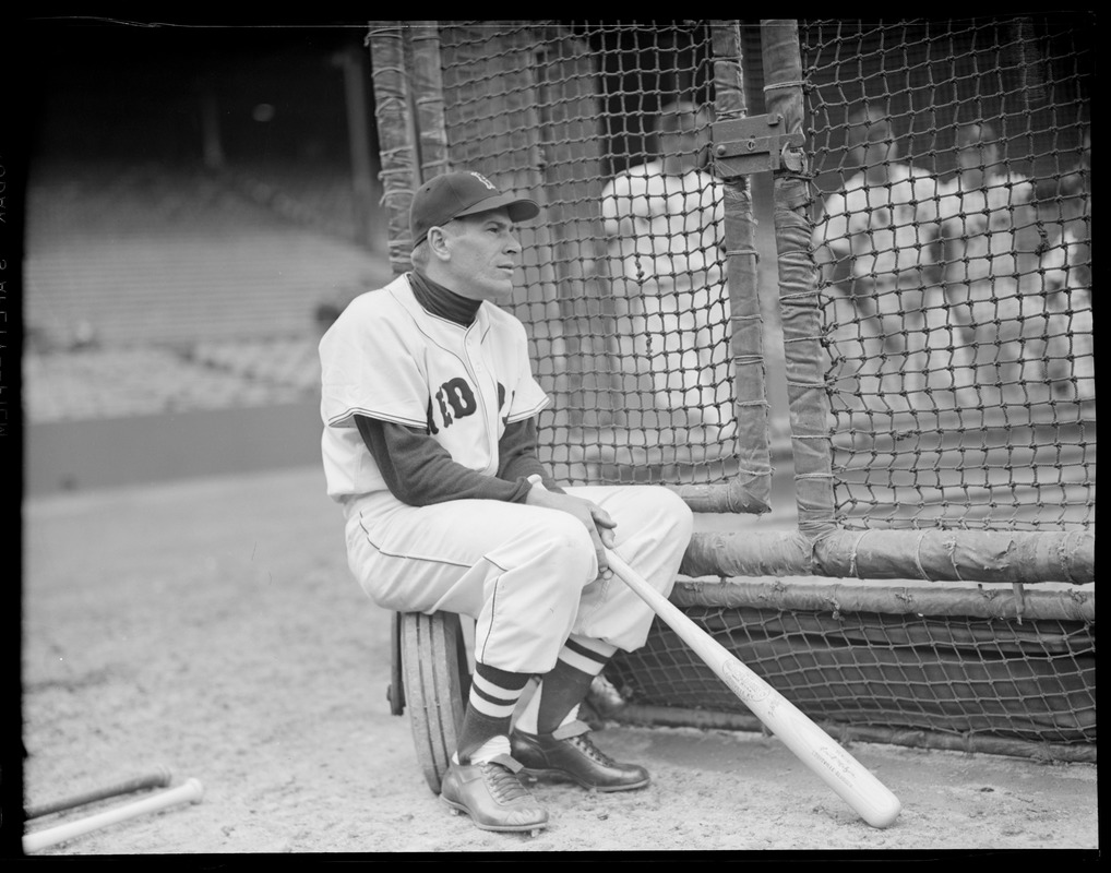 Red Sox batter waits his turn in batting cage on Opening Day at Fenway ...
