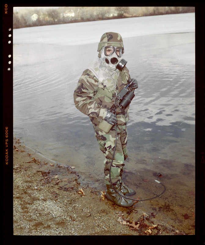 Saddle, soldier is full MOPP grear demonstrating the new fresh water ...