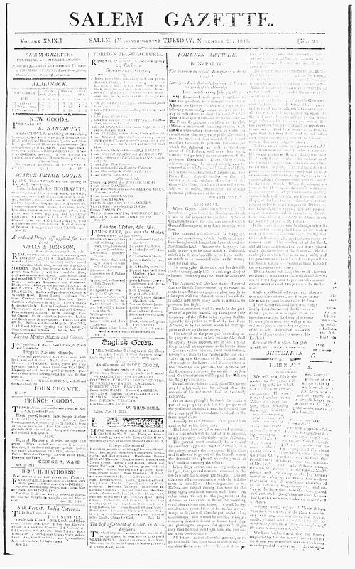 The Salem Gazette. November 21, 1815 - Digital Commonwealth