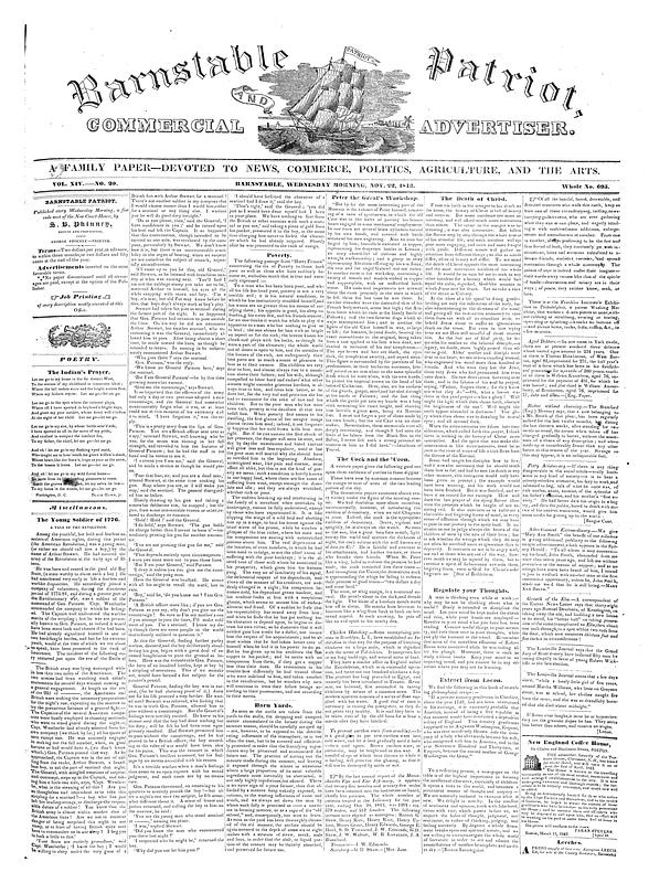 Barnstable Patriot, and Commercial Advertiser. November 22, 1843 ...