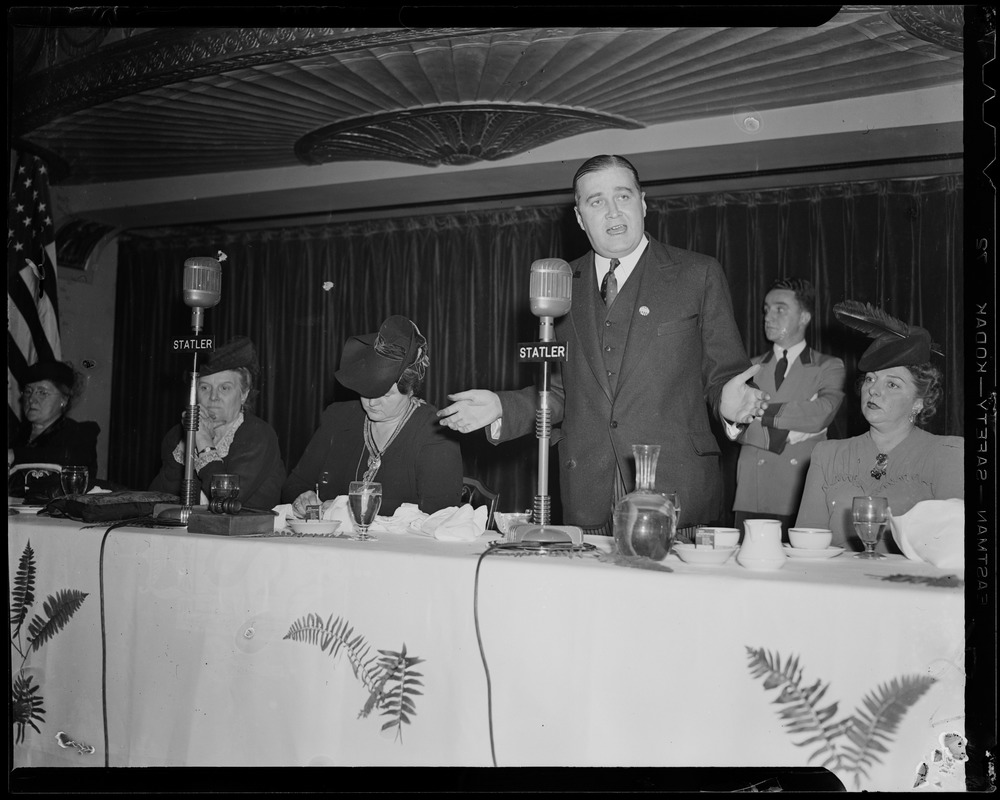 Paul Dever addressing a room at the Statler Hotel - Digital Commonwealth