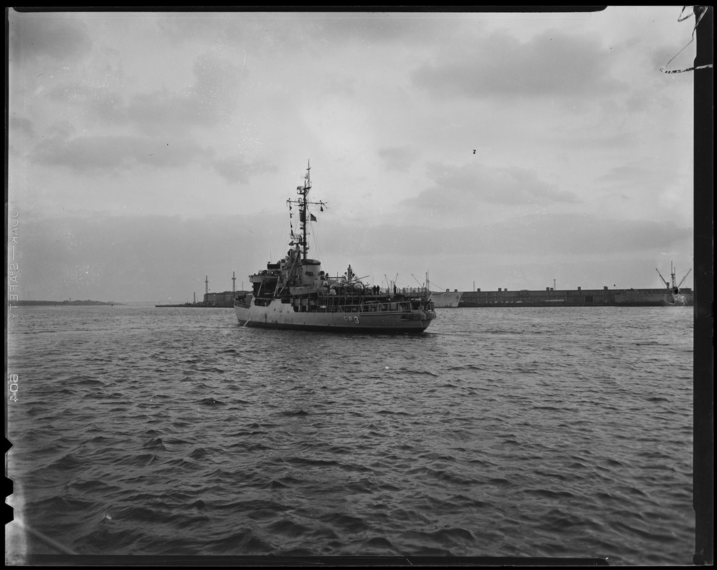 USS Atka in water, either coming in or leaving - Digital Commonwealth