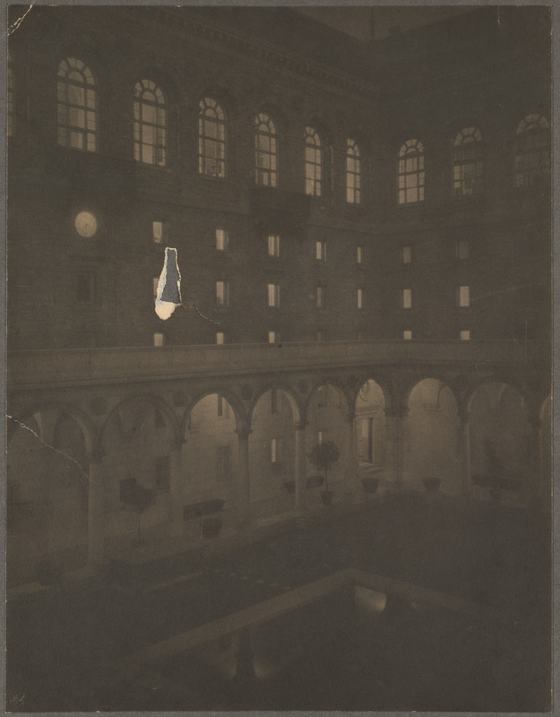 Boston Public Library, courtyard at night - Digital Commonwealth