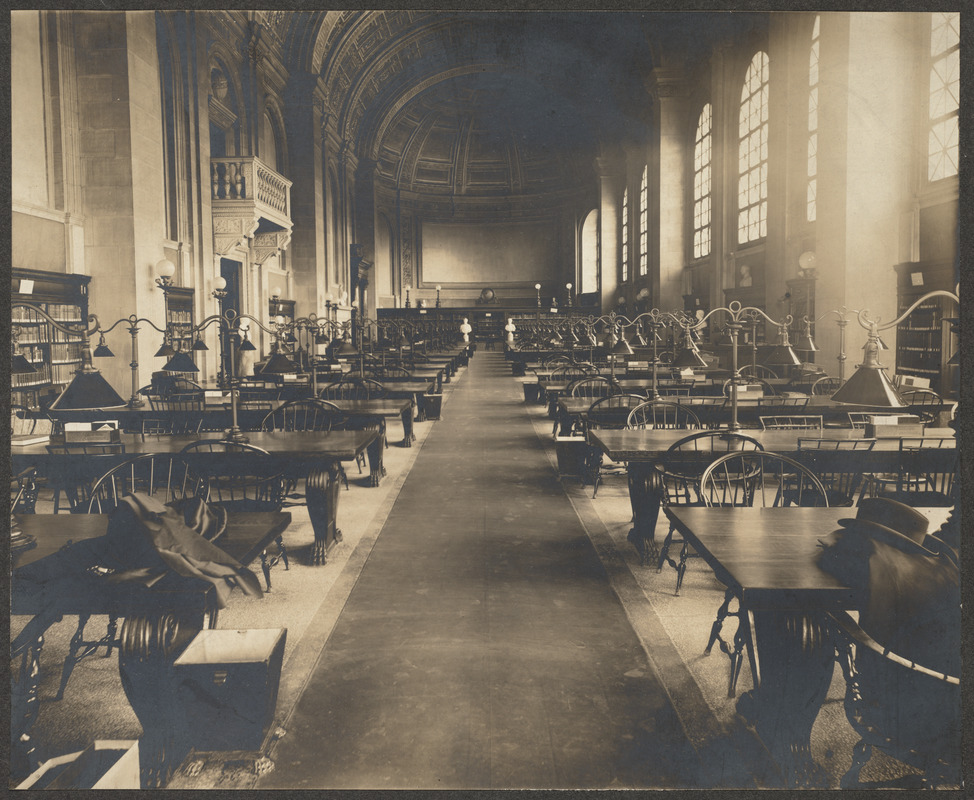 Interior view of Boston Public Library's Bates Hall reading room ...