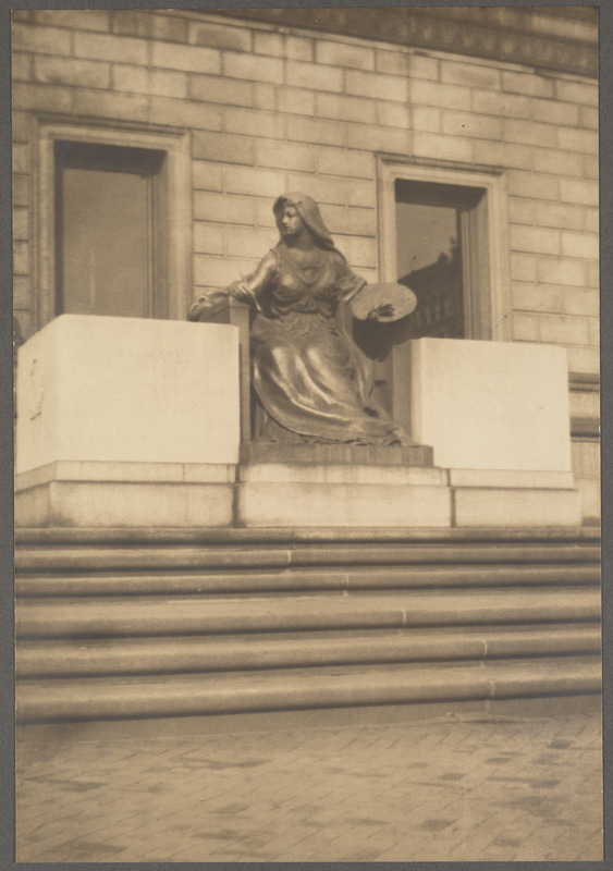 Statue in front of library - Digital Commonwealth