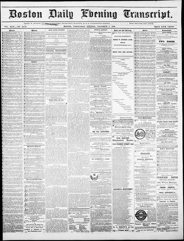 Boston Daily Evening Transcript. November 09, 1870 - Digital Commonwealth