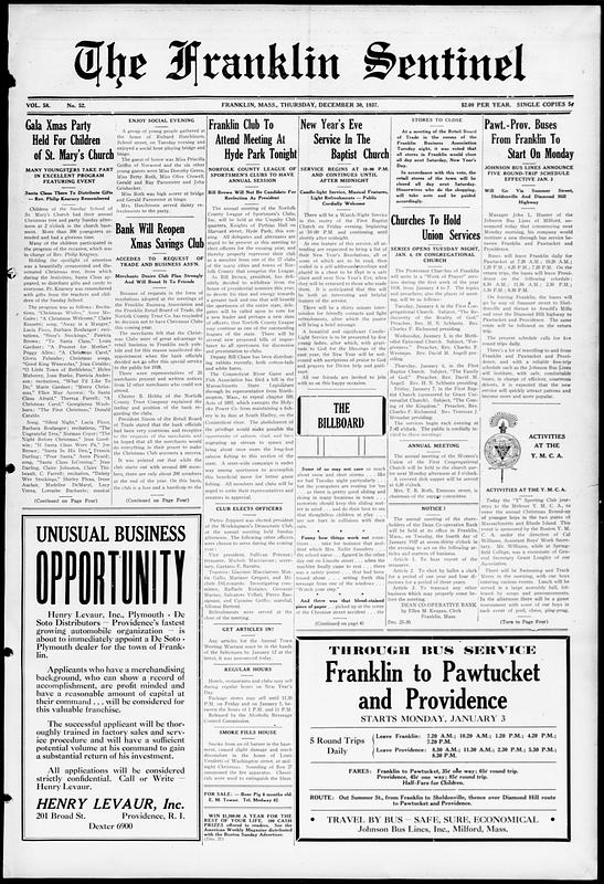 The Franklin Sentinel. December 30, 1937 - Digital Commonwealth