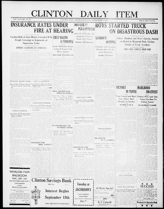 Clinton Daily Item. September 08, 1930 - Digital Commonwealth