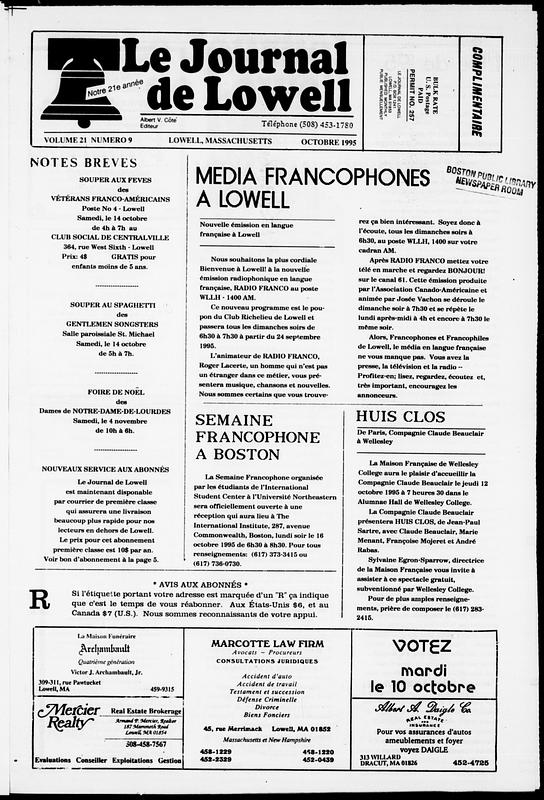 Le Journal De Lowell. October 01, 1995 - Digital Commonwealth
