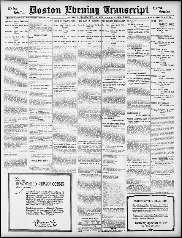 Boston Evening Transcript. November 15, 1915 - Digital Commonwealth