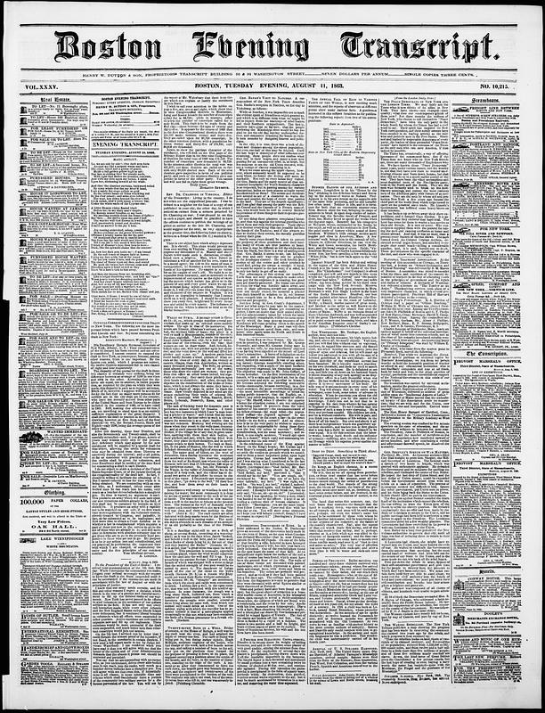 Boston Evening Transcript. August 11, 1863 - Digital Commonwealth
