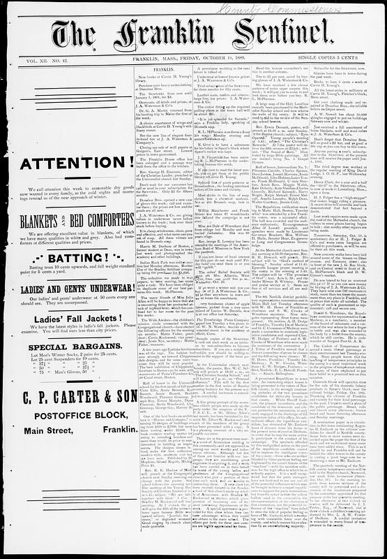 The Franklin Sentinel. October 18, 1889 - Digital Commonwealth