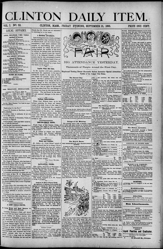 Clinton Daily Item. September 15, 1893 - Digital Commonwealth