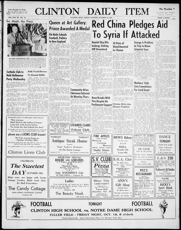 Clinton Daily Item. October 18, 1957 - Digital Commonwealth