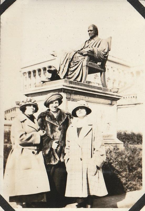 Three women in front of statue of Chief Justice John Marshall ...