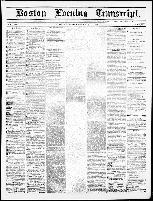 Boston Evening Transcript. March 04, 1863 - Digital Commonwealth