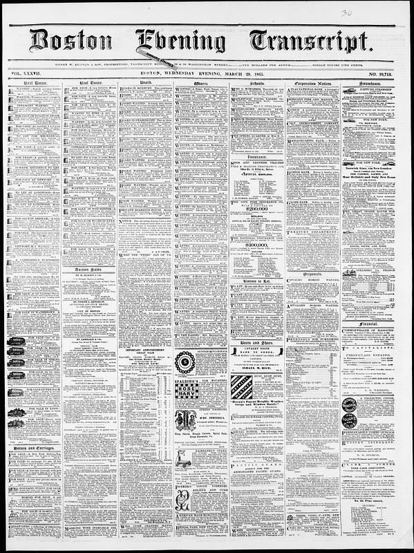 Boston Evening Transcript. March 29, 1865 - Digital Commonwealth