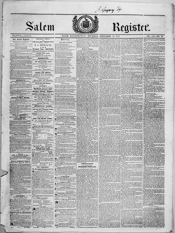 Salem Register. September 18, 1851 - Digital Commonwealth