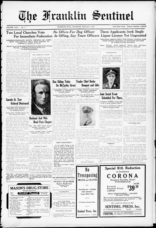 The Franklin Sentinel. January 09, 1941 - Digital Commonwealth
