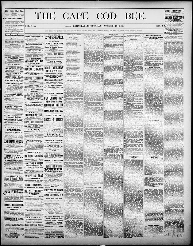 The Cape Cod Bee. August 25, 1885 - Digital Commonwealth