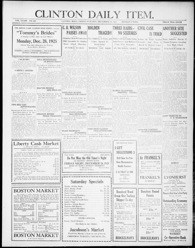 Clinton Daily Item. December 18, 1925 - Digital Commonwealth