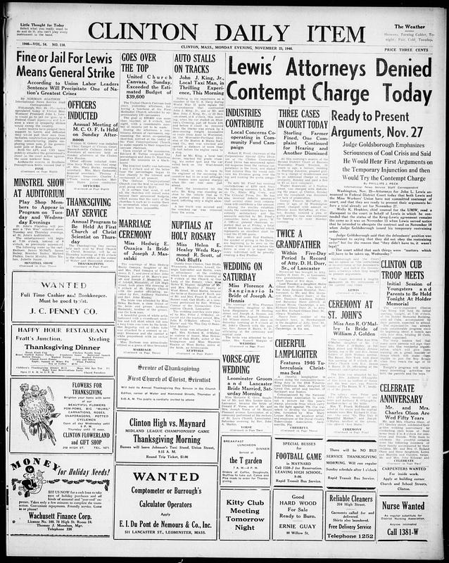 Clinton Daily Item. November 25, 1946 - Digital Commonwealth