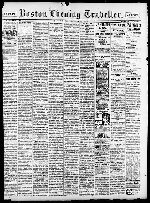 Boston Evening Traveller. October 15, 1888 - Digital Commonwealth