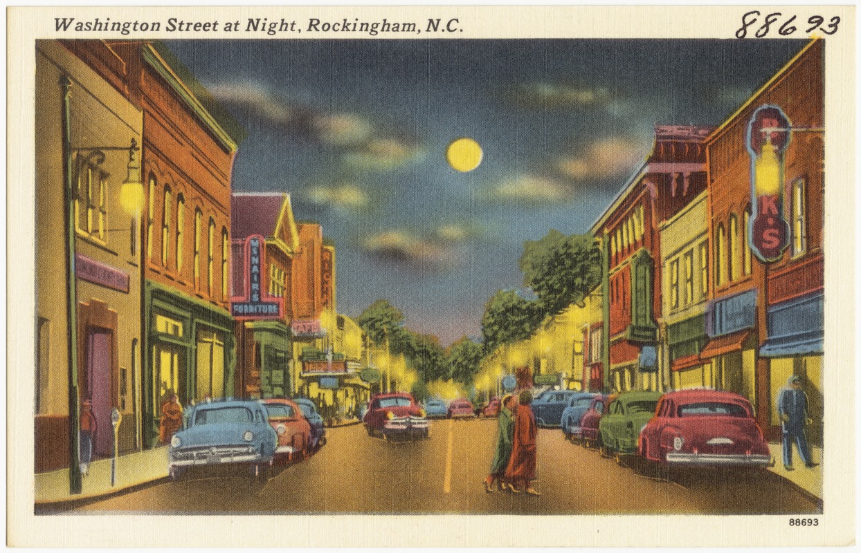 Washington Street at night, Rockingham, N.C. - Digital Commonwealth