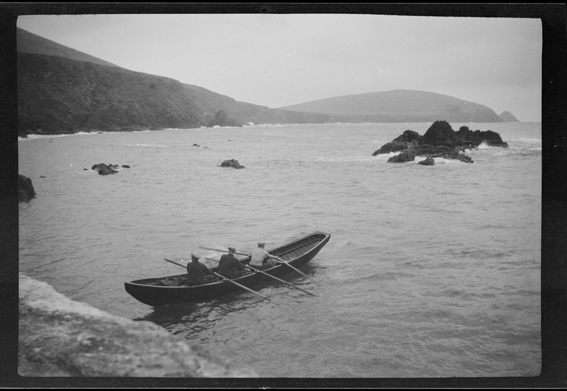 The boat from the Blasket Islands, Co. Kerry, approaching the mainland ...