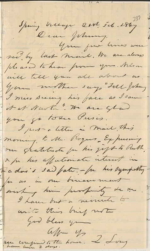 Letter from Zadoc Long to John D. Long, February 21, 1867 - Digital ...