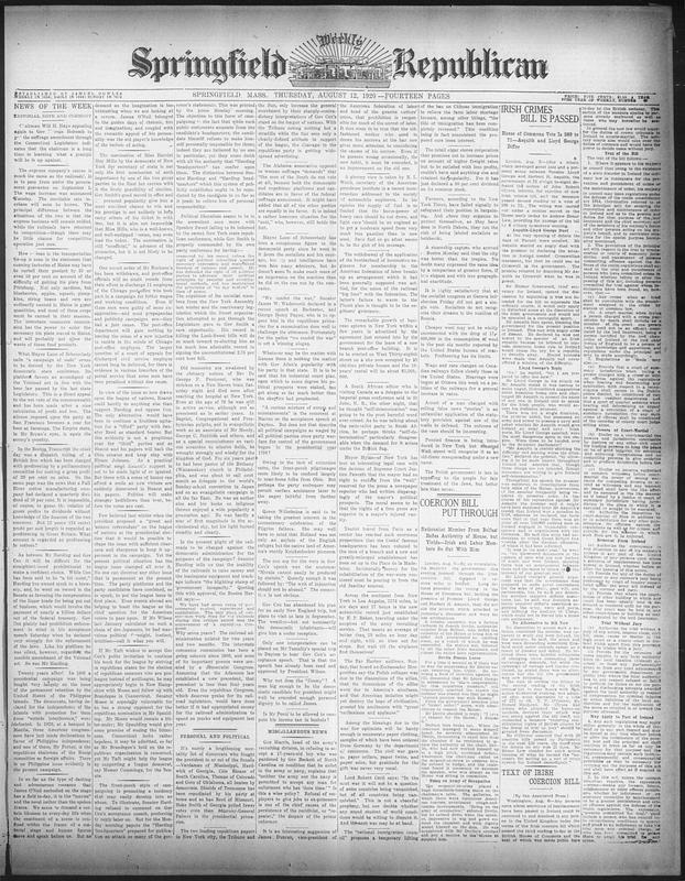 Springfield Weekly Republican. August 12, 1920 - Digital Commonwealth