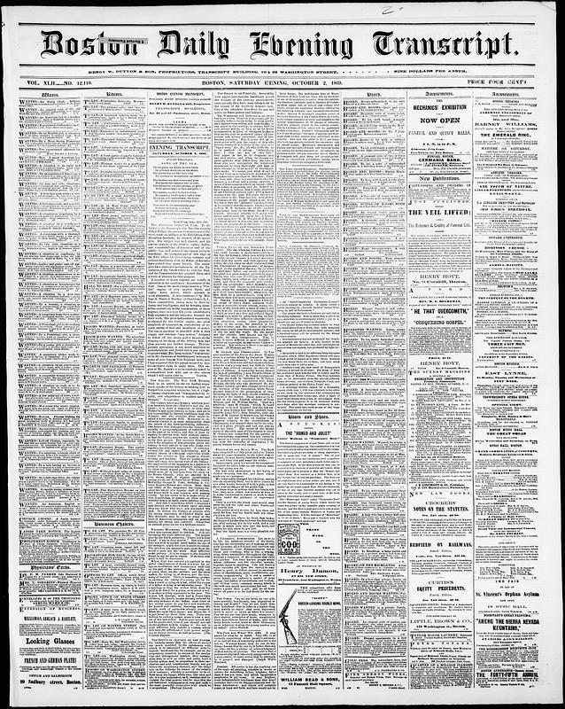Boston Daily Evening Transcript. October 02, 1869 - Digital Commonwealth