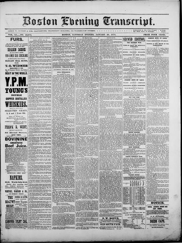 Boston Evening Transcript. January 26, 1878 - Digital Commonwealth