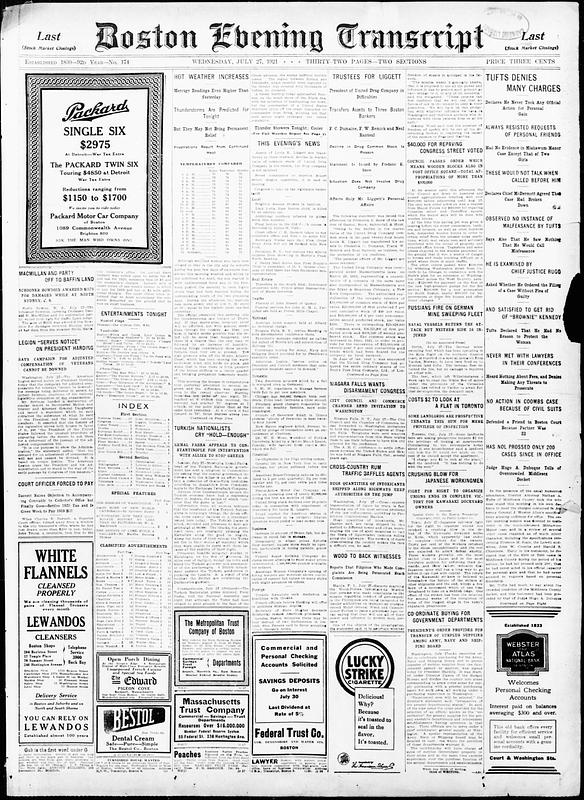Boston Evening Transcript. July 27, 1921 - Digital Commonwealth