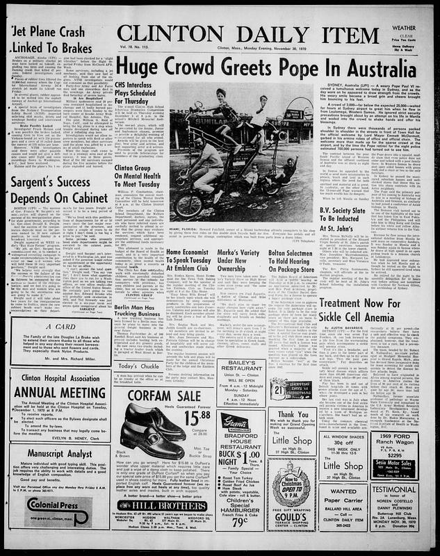 Clinton Daily Item. November 30, 1970 - Digital Commonwealth