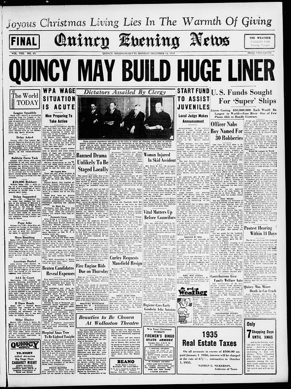 Quincy Evening News. December 16, 1935 - Digital Commonwealth