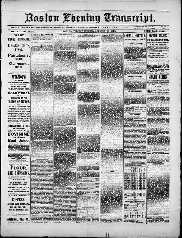 Boston Evening Transcript. October 29, 1878 - Digital Commonwealth