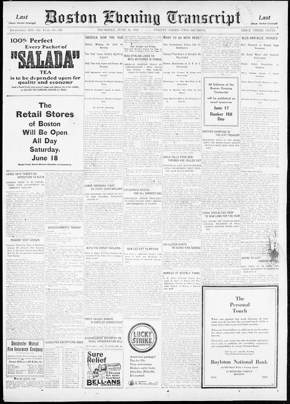 Boston Evening Transcript. June 16, 1921 - Digital Commonwealth