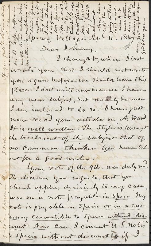 Letter from Zadoc Long to John D. Long, April 11, 1867 - Digital ...