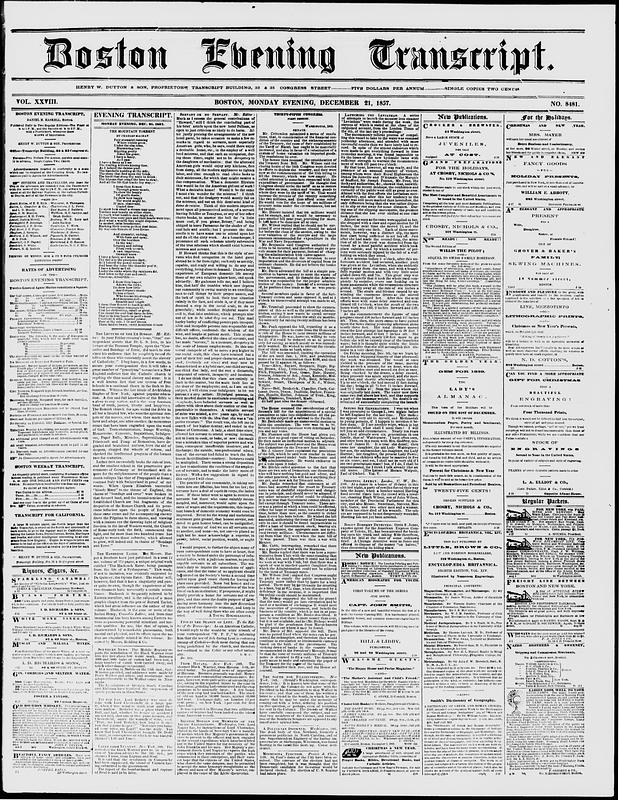 Boston Evening Transcript. December 21, 1857 - Digital Commonwealth