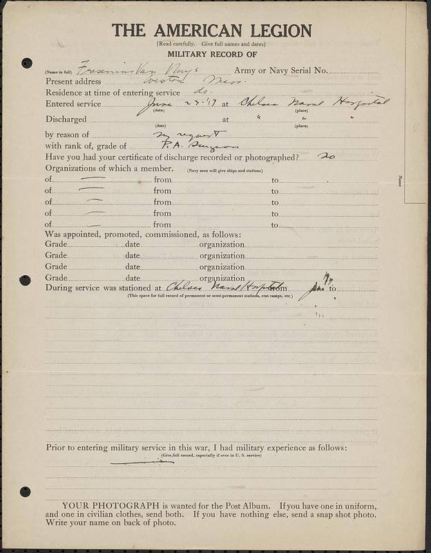 American Legion military record of Fresenius Van Nuys - Digital ...