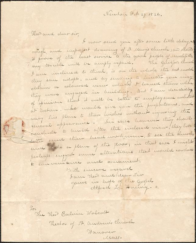 Letter from Alfred L. Baury to Reverend Calvin Wolcott, Rector of St ...