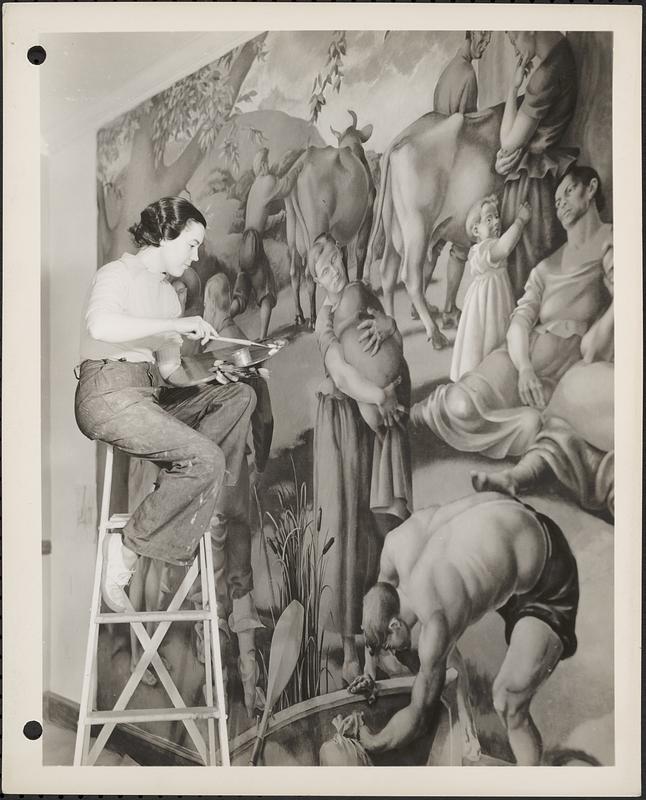 Elizabeth Tracy at work on mural "Settlement of Saugus" - Digital ...