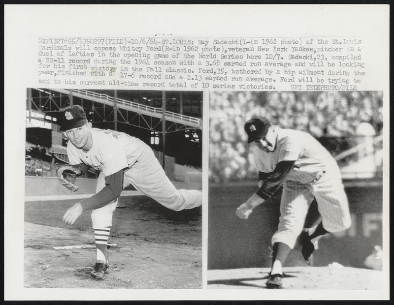 St. Louis: Ray Sadecki (L-in 1962 photo) of the St. Louis Cardinals ...