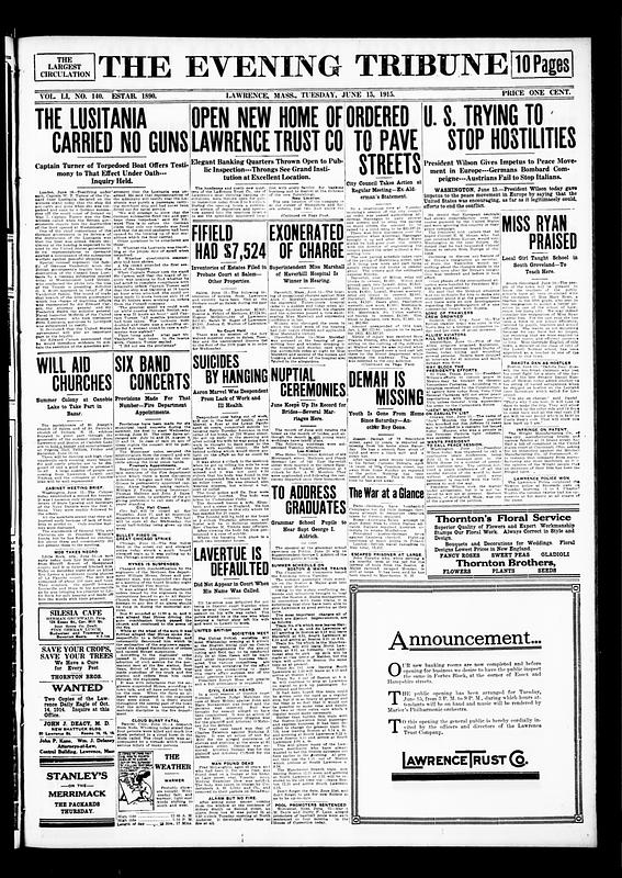 The Evening Tribune. June 15, 1915 - Digital Commonwealth