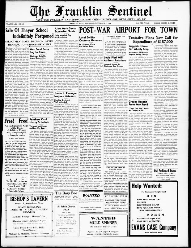 The Franklin Sentinel. December 07, 1944 - Digital Commonwealth