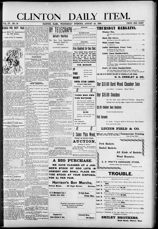 Clinton Daily Item. August 26, 1896 - Digital Commonwealth
